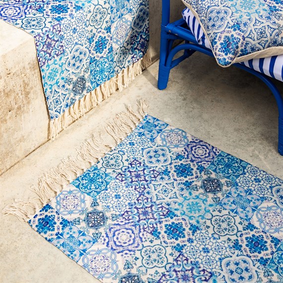 Blue Tile Print Rug Large