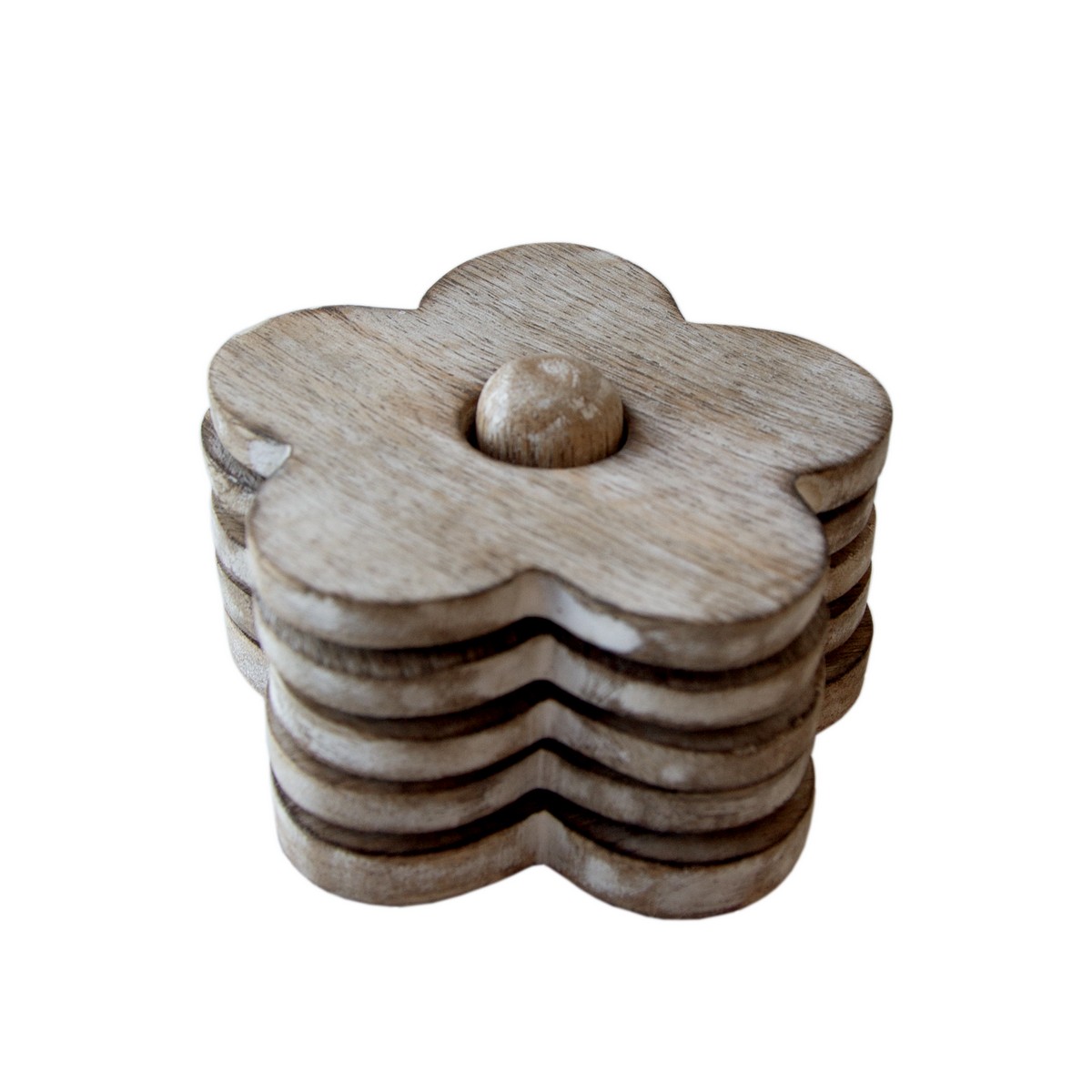 Wooden Brown Flower Coasters - Set of 4